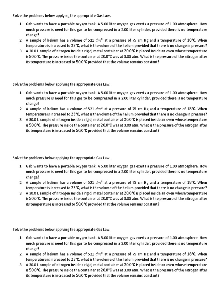 Gas Law Problem Solutions and Examples | PDF