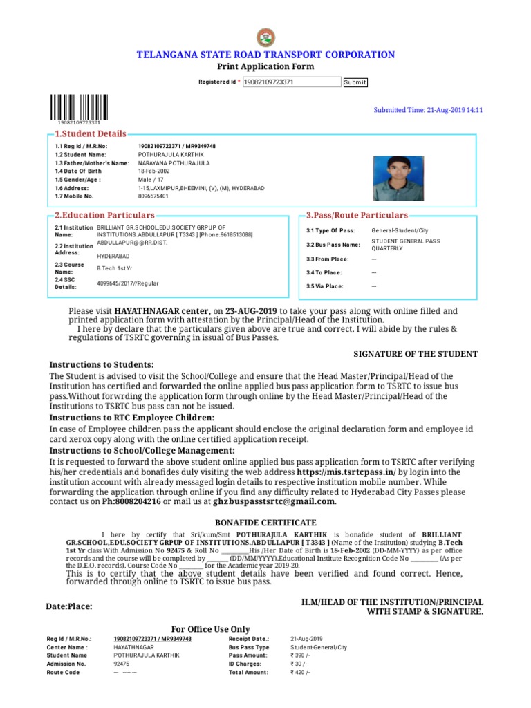 TSRTC Bus Pass | PDF