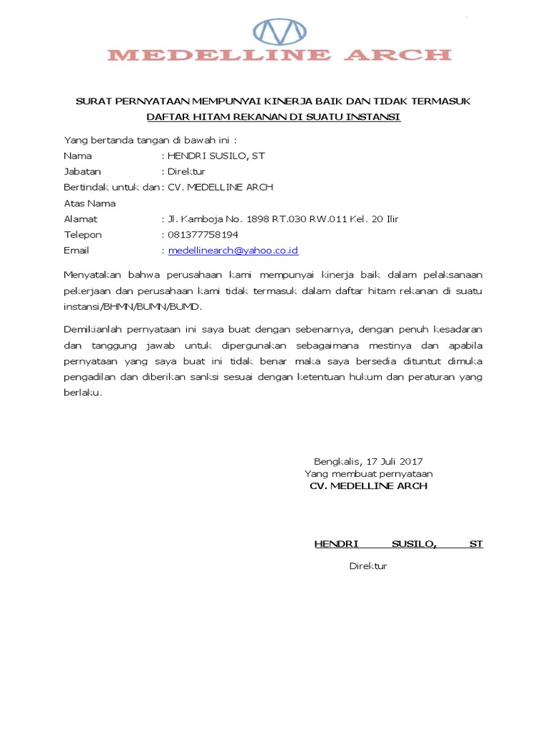 Surat Pernyataan Tidak Masuk Daftar Hitam | PDF