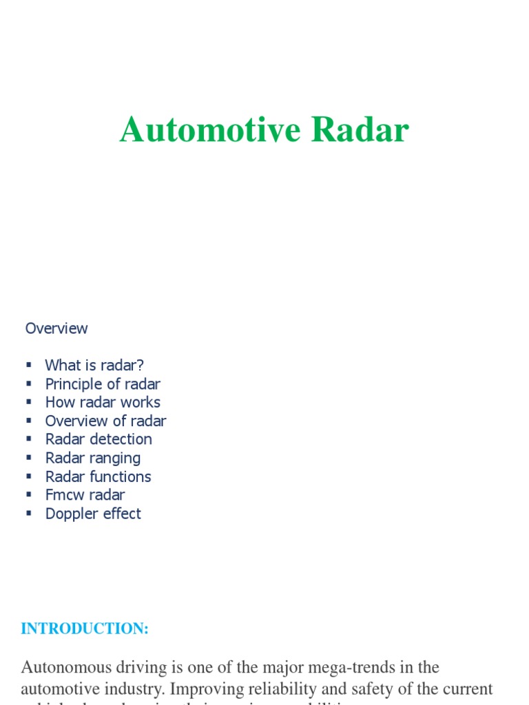 Autonomous Vehicle Radar Guide | PDF