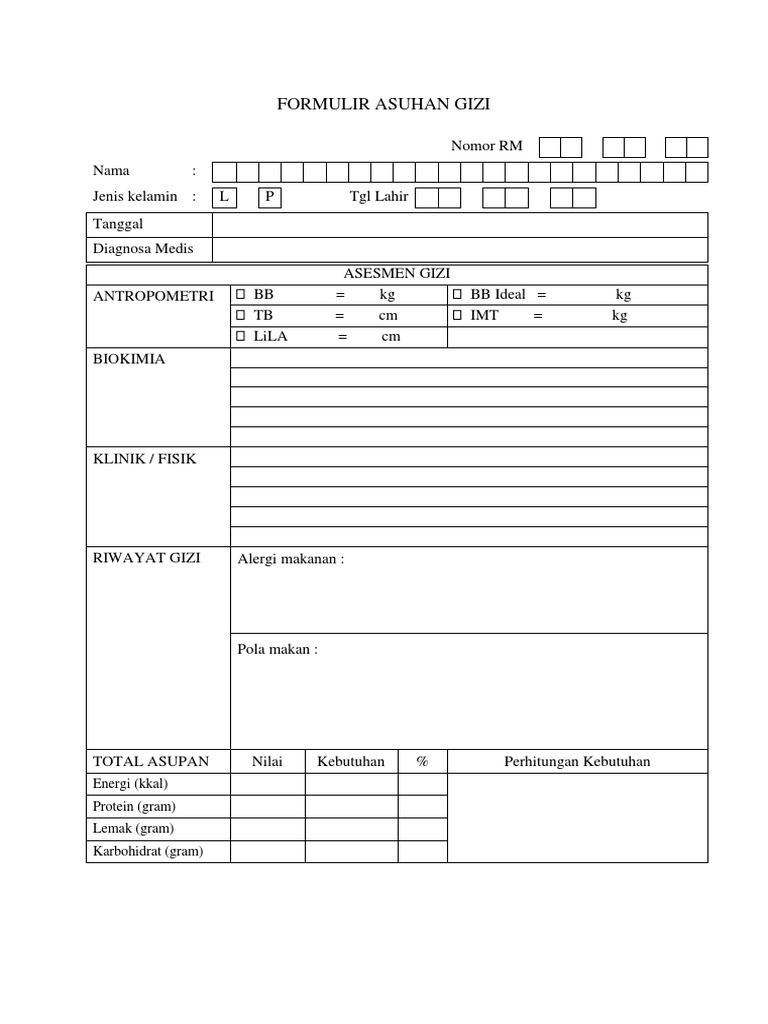 Formulir Asuhan Gizi | PDF