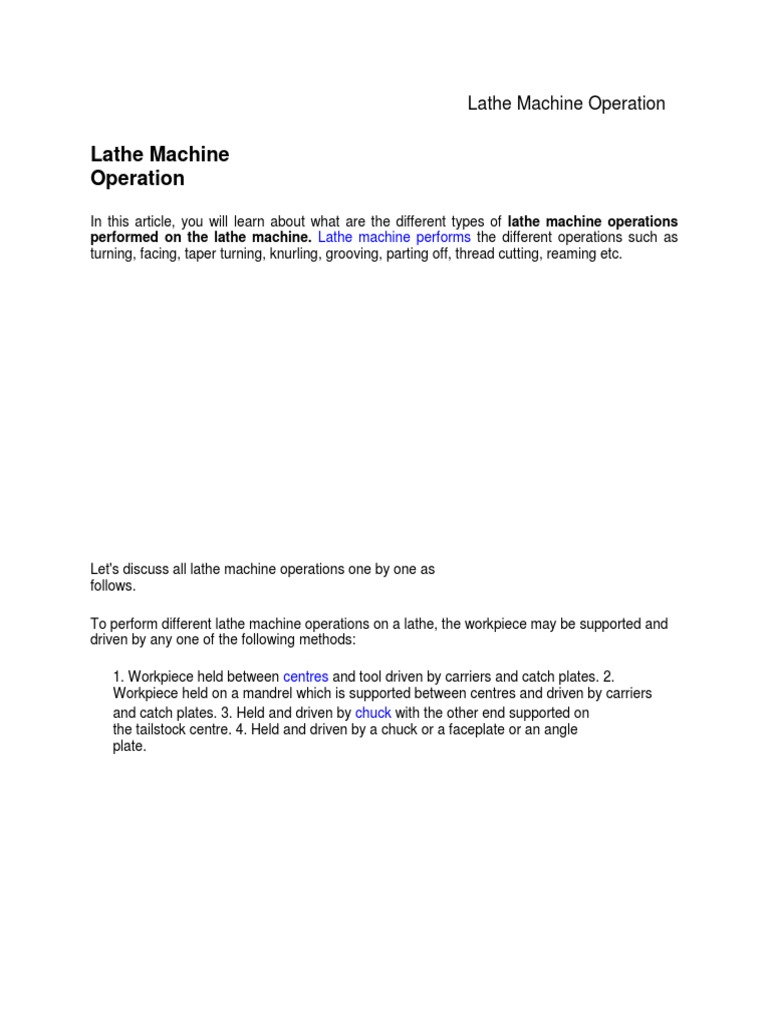 Overview of Lathe Machine Operations | PDF