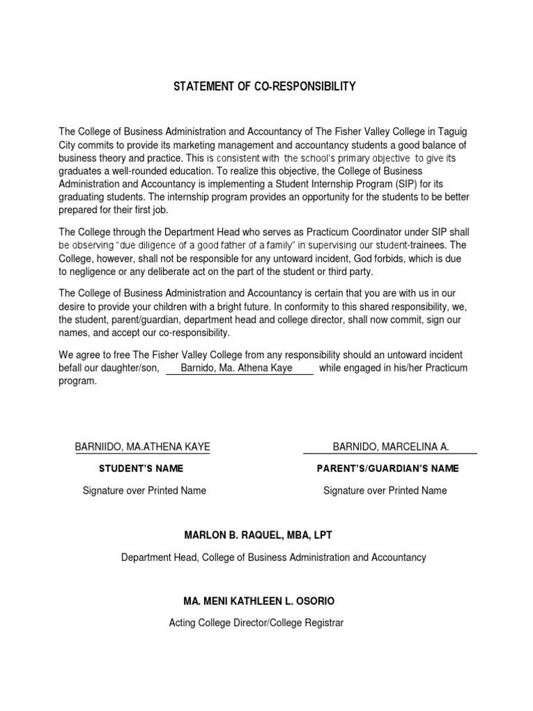 Statement of Co Responsibility | PDF