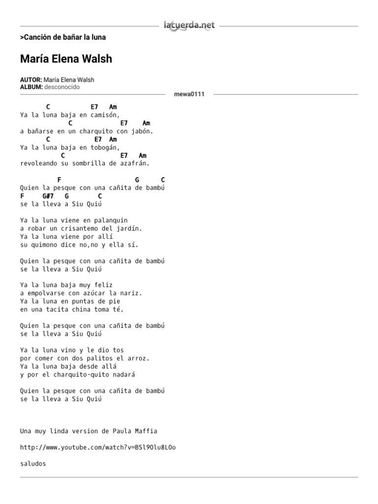 CANCION DE BAÑAR LA LUNA, María Elena Walsh Acordes | PDF