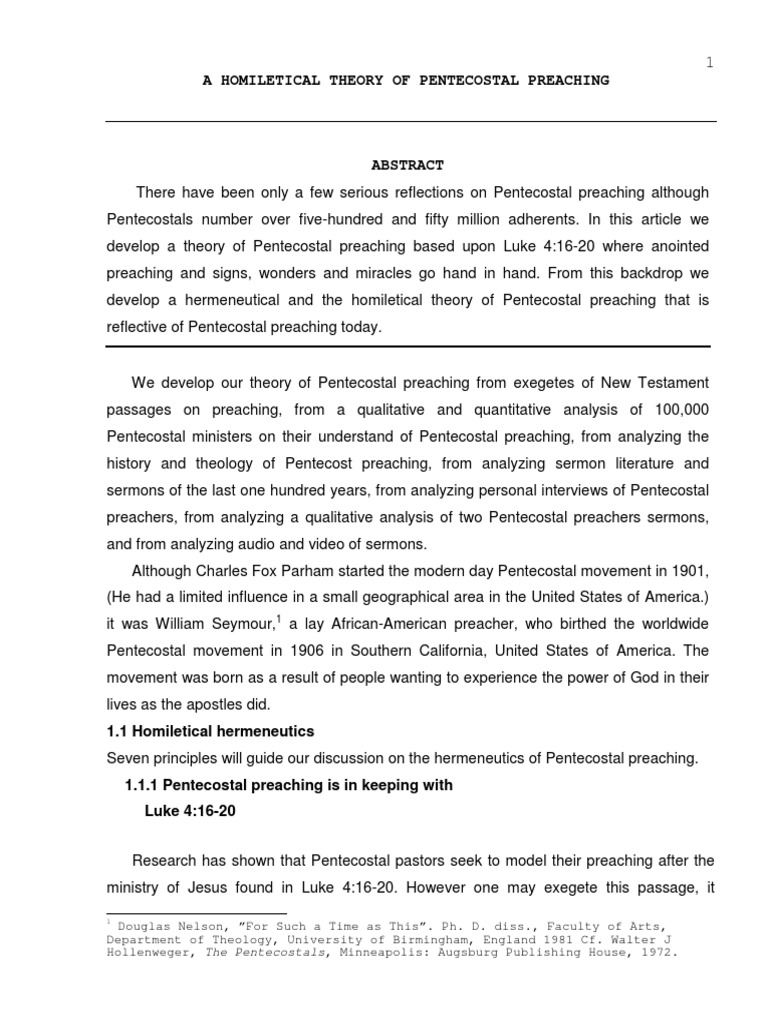 A Homiletical Theory of Pentecostal Preaching | PDF