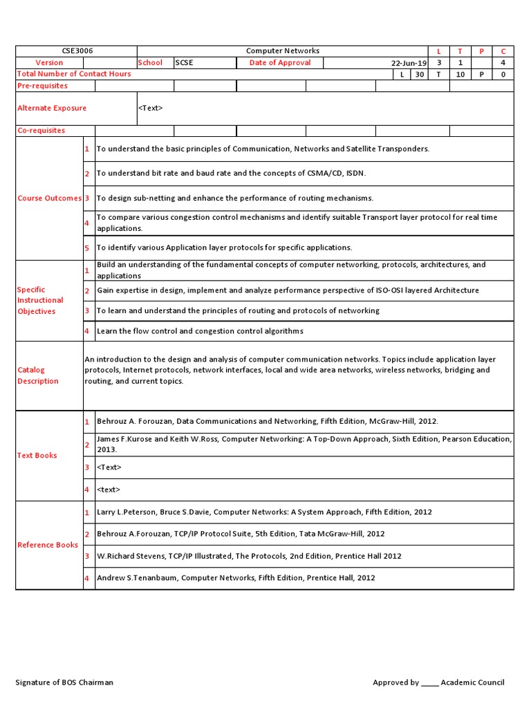 CSE3006 - Computer Networks - V2 - Syllabus | PDF