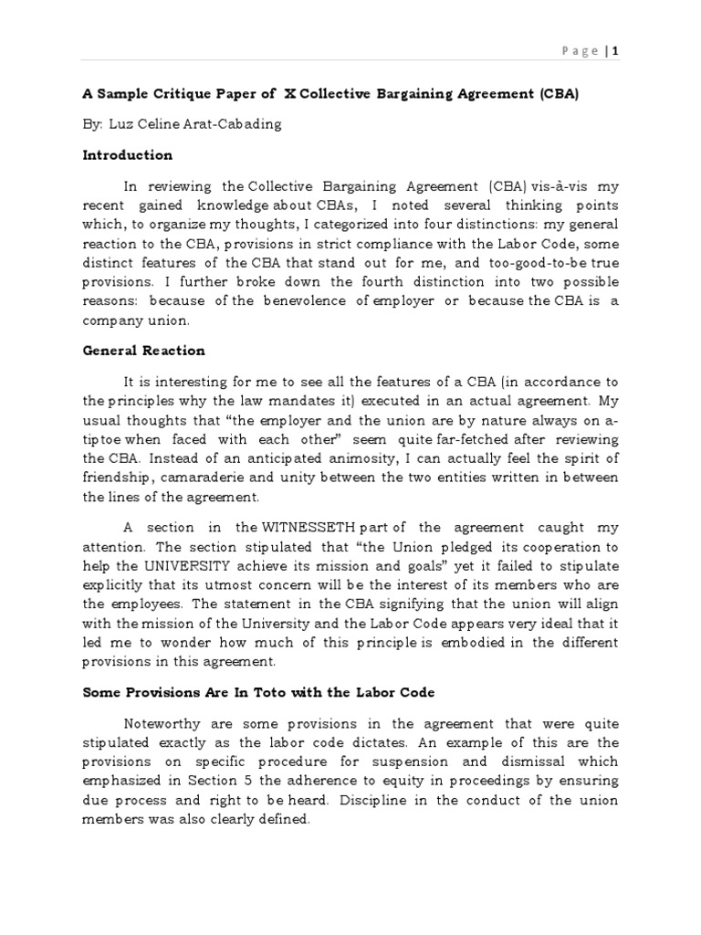 Sample CBA Critique | PDF