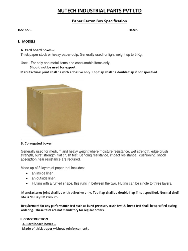 Carton BOX SPECIFICATION | PDF