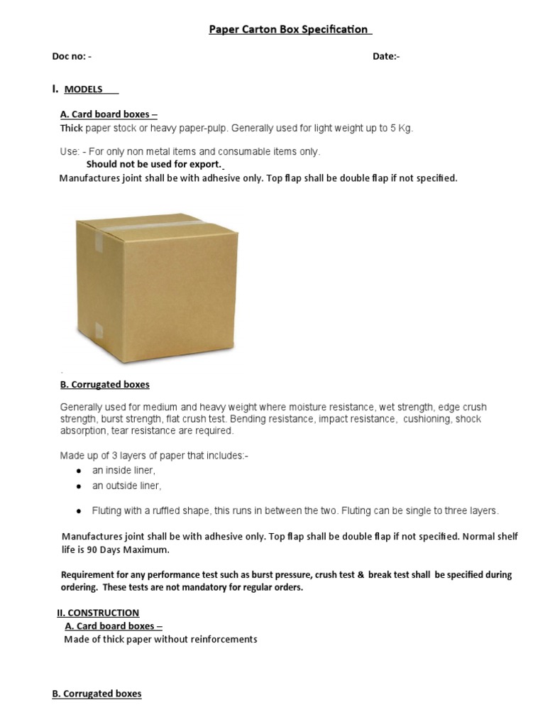 Carton BOX SPECIFICATION | PDF