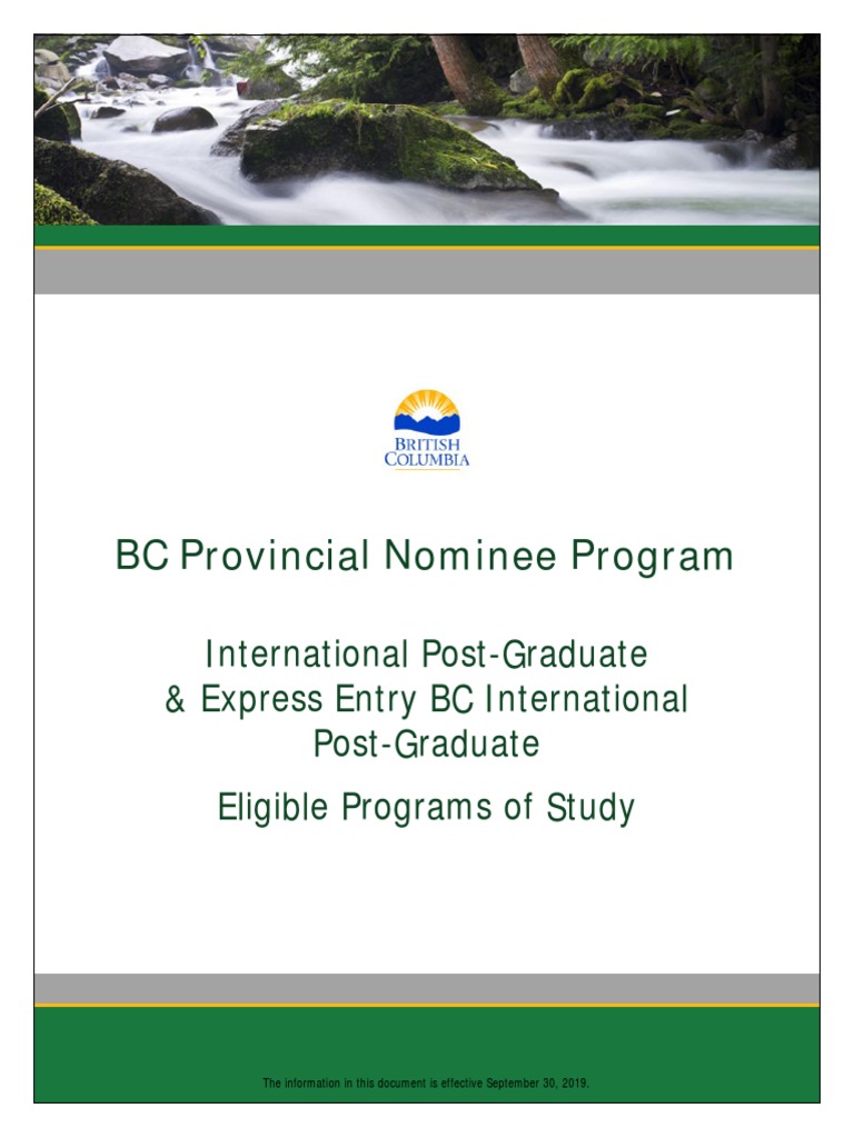 BC PNP IPG EEBC IPG Eligible Programs of Study | PDF