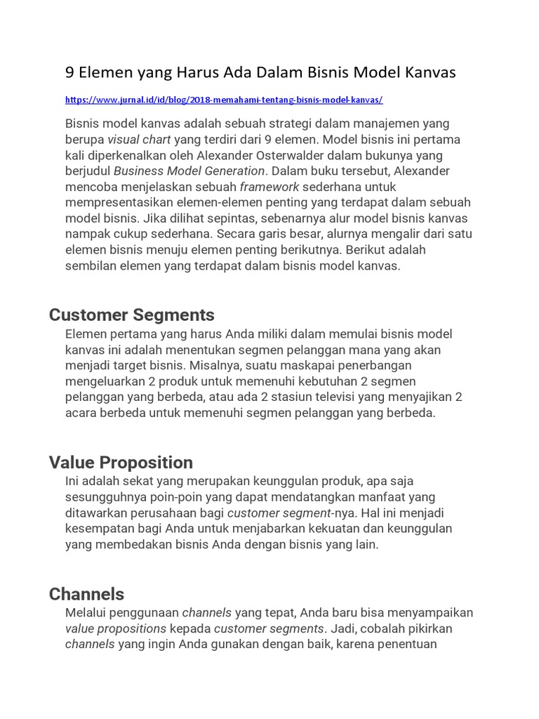 9 Elemen Yang Harus Ada Dalam Bisnis Model Kanvas | PDF