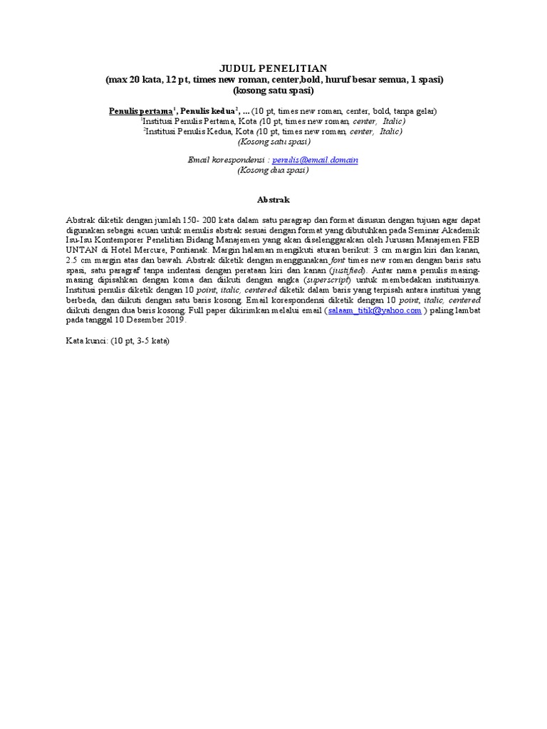 Template Abstrak Jurnal Manajemen | PDF