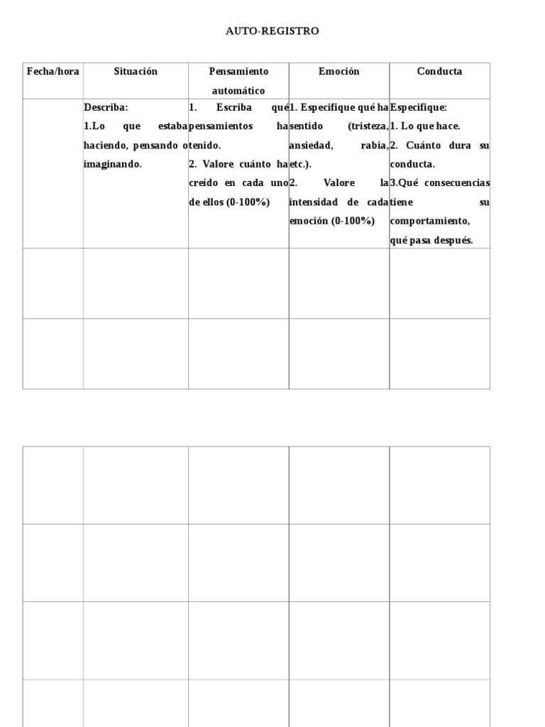Auto Registro Pensamientos Automáticos Pdf