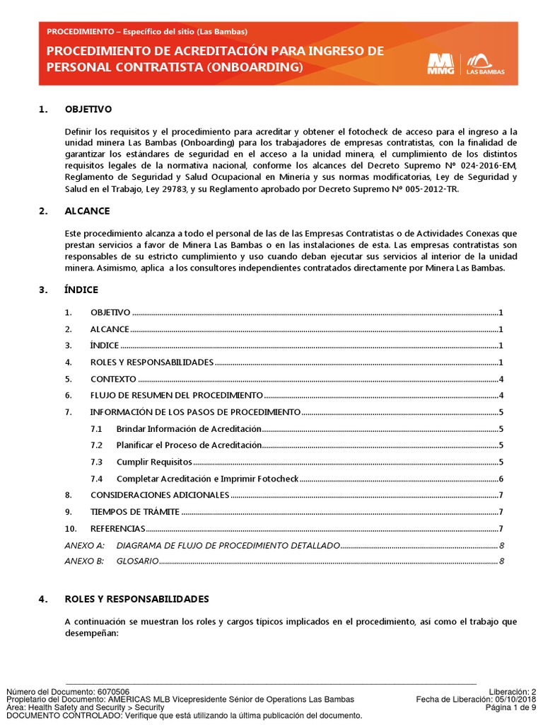Procedimiento de Acreditacion para Ingreso de Personal Contratista Onboarding 6070506 | PDF