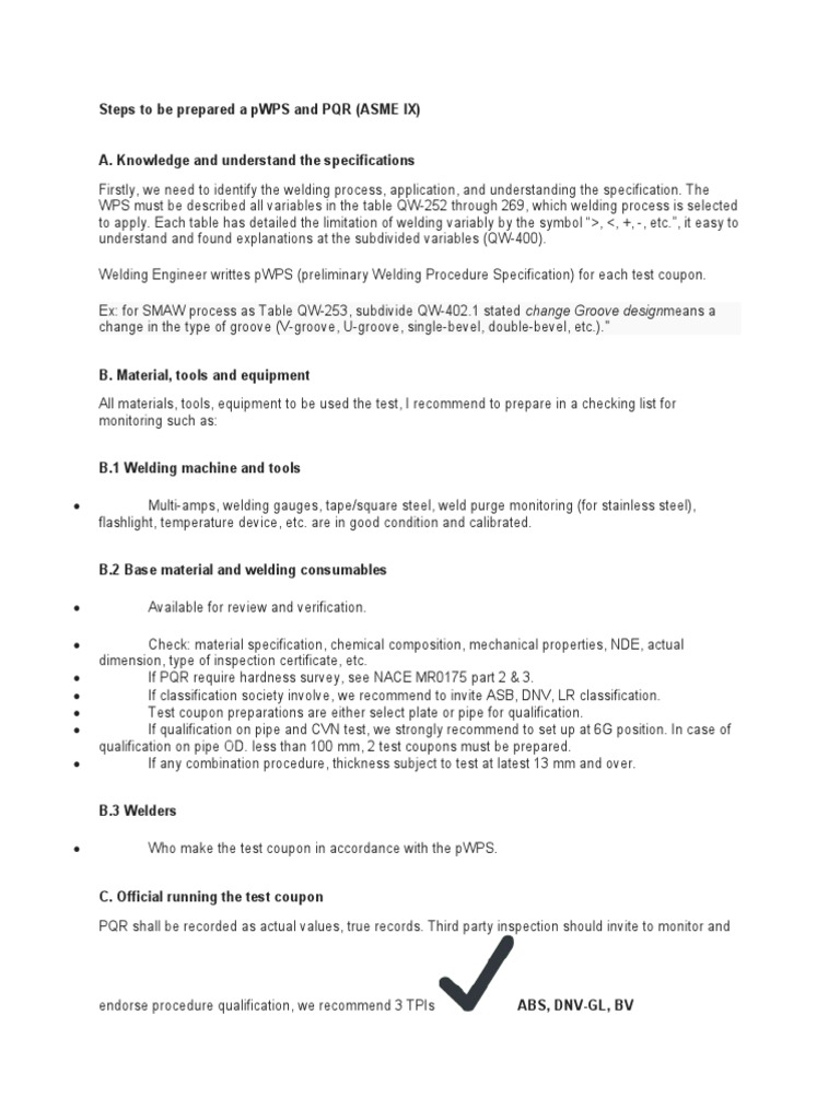Steps To Be Prepared A PWPS and PQR | PDF