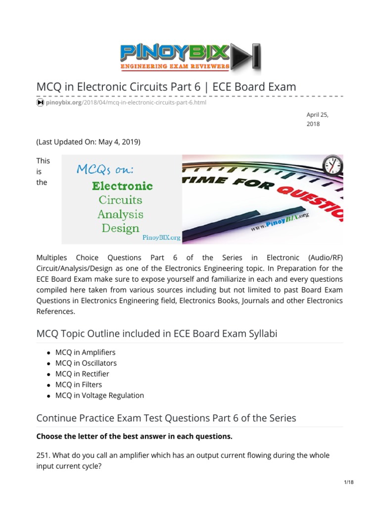ECE MCQs: Electronic Circuits Part 6 | PDF | Technology & Engineering