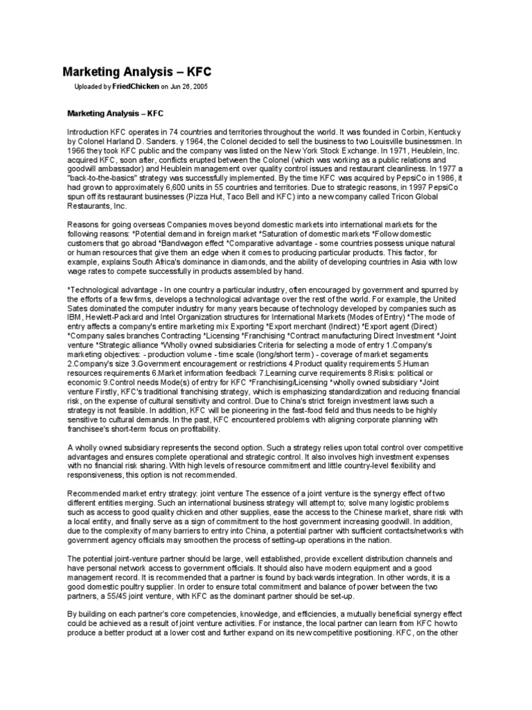 Marketing Analysis - KFC | PDF | Nature | Marketing Research