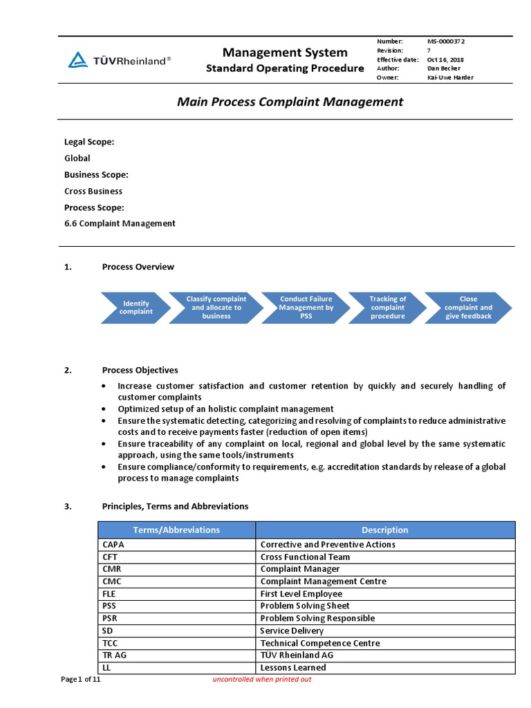 Complaint Management Process | PDF