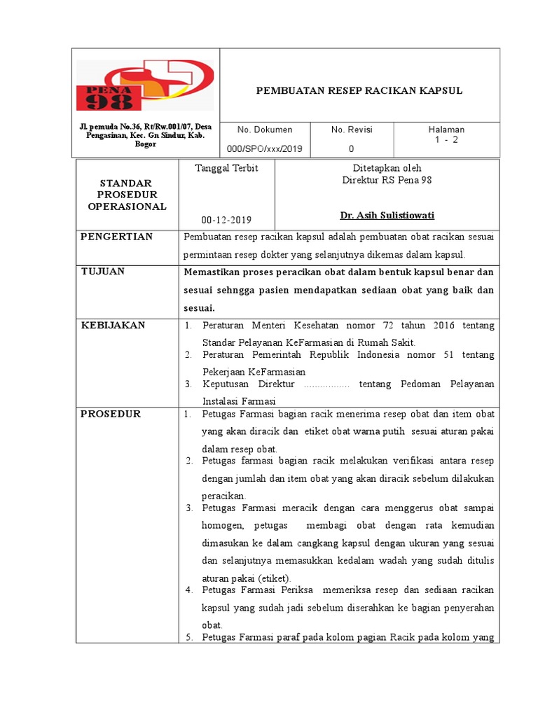 12 Spo Pembuatan Resep Racikan Kapsul | PDF