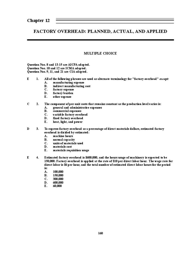 12 Factory Overhead - Planned, Actual - Applied | PDF