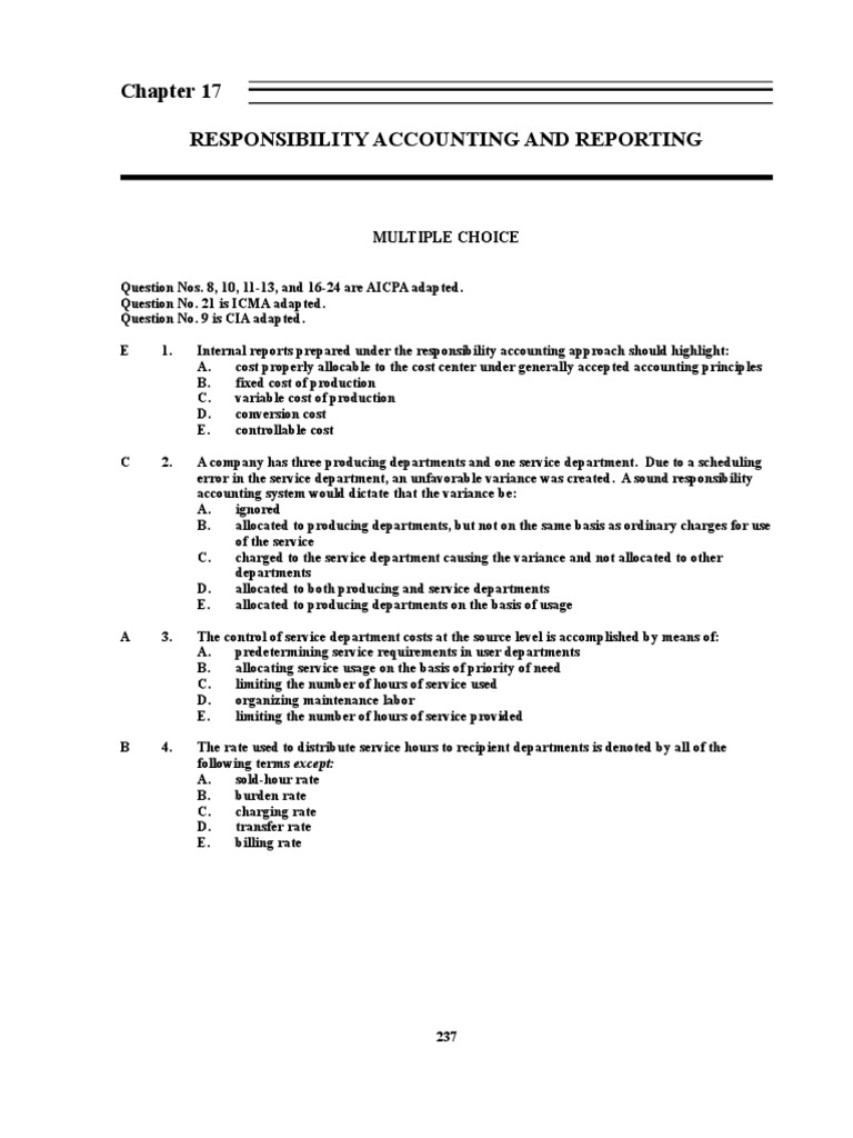 Responsibility Accounting Reports Overview | PDF