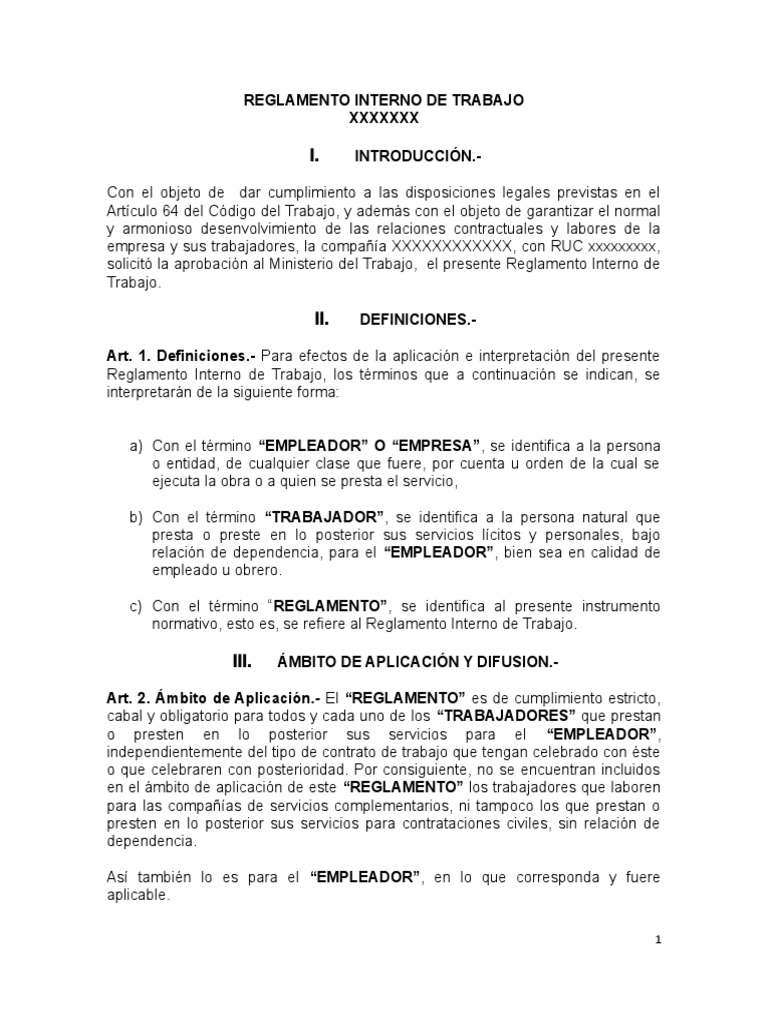 Formato de Reglamento Interno de Trabajo MDT | PDF
