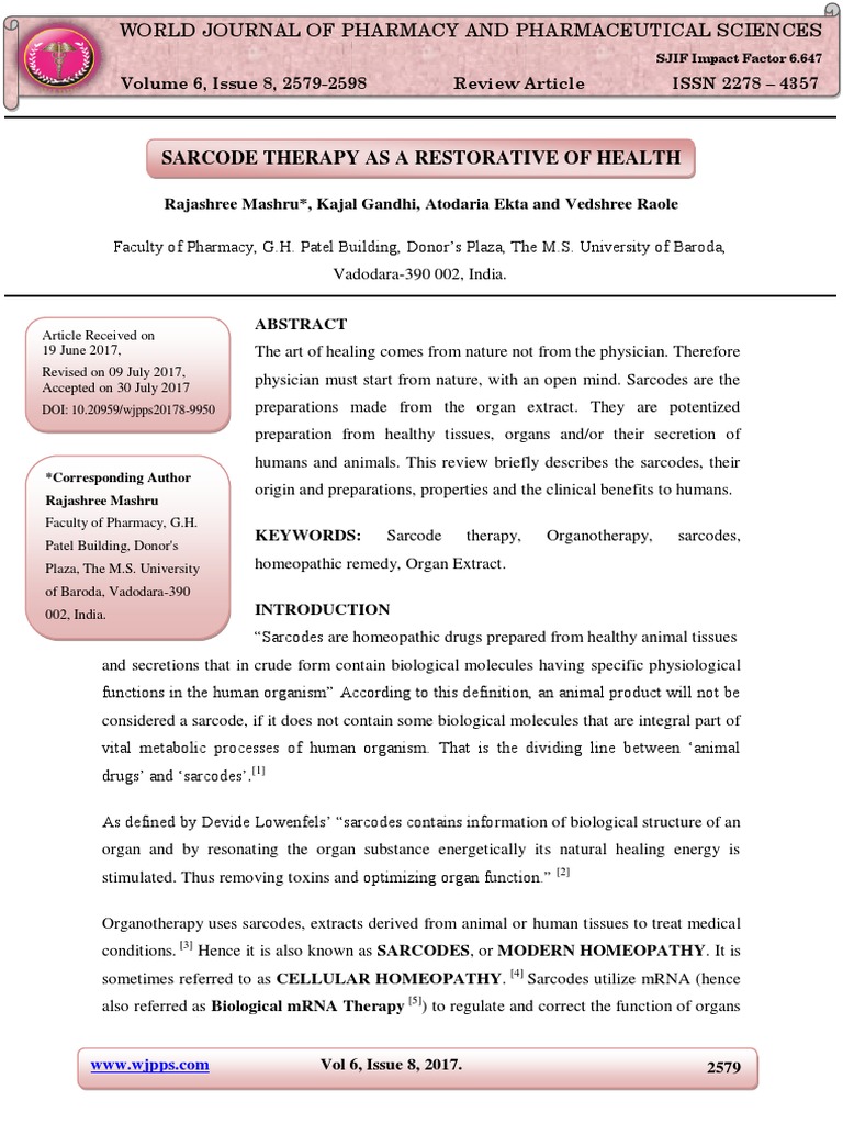 Sarcode Therapy: Health Restoration | PDF