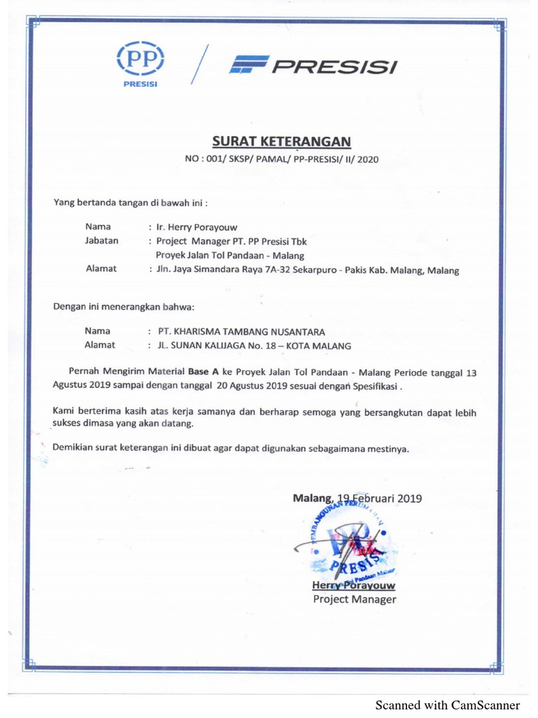Surat Keterangan Pengiriman Ke PP Presisi PDF | PDF