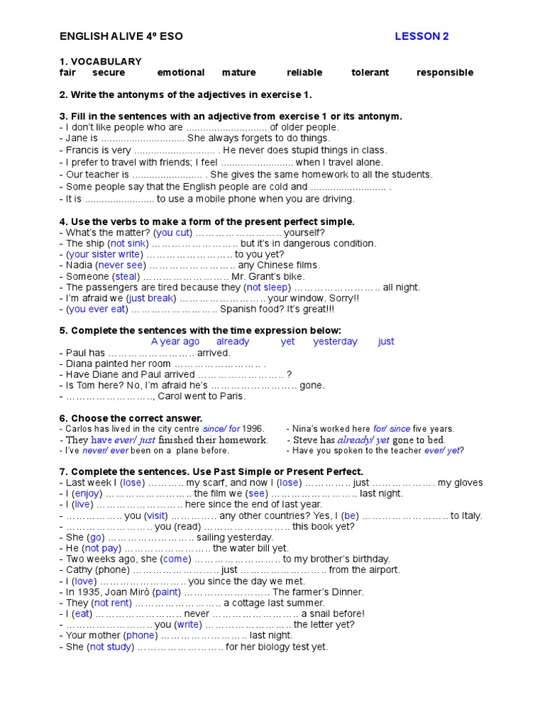 English Alive Unit 2 | PDF