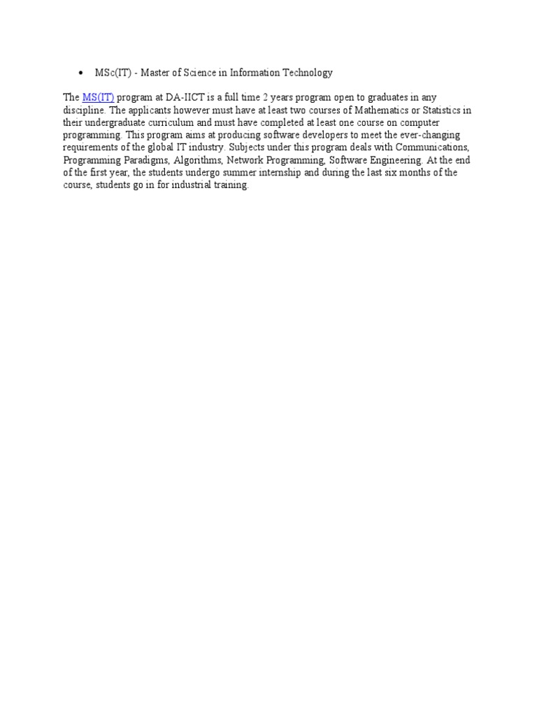 MSc in Information Technology Program | PDF