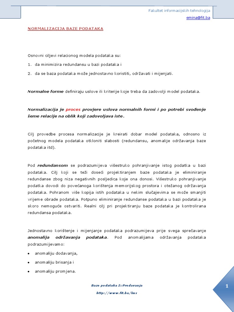 Normalizacija Baze Podataka | PDF