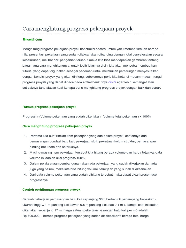 Cara Menghitung Progress Pekerjaan Proyek | PDF