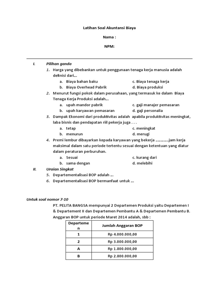 Soal Akuntansi Biaya | PDF
