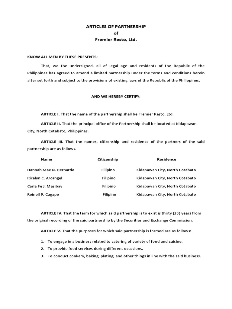 Articles of Partnership | PDF