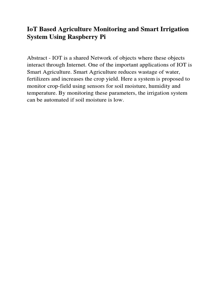 IoT Based Agriculture Monitoring and Smart Irrigation System Using Raspberry Pi | PDF