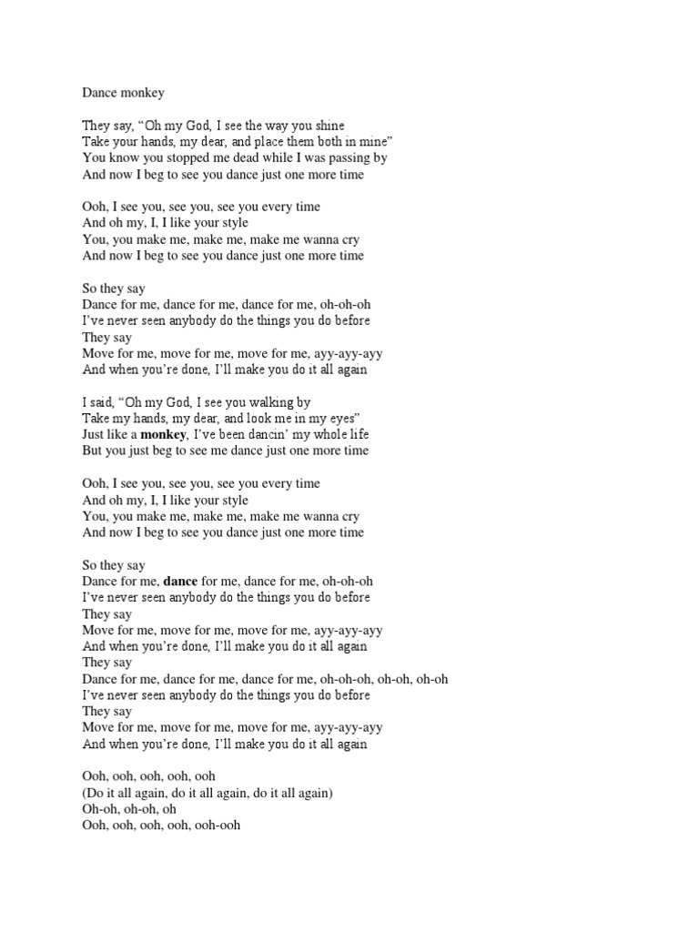 Lirik Lagu Dance Monkey | PDF