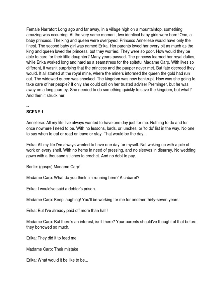 Script Princess and The Pauper | PDF