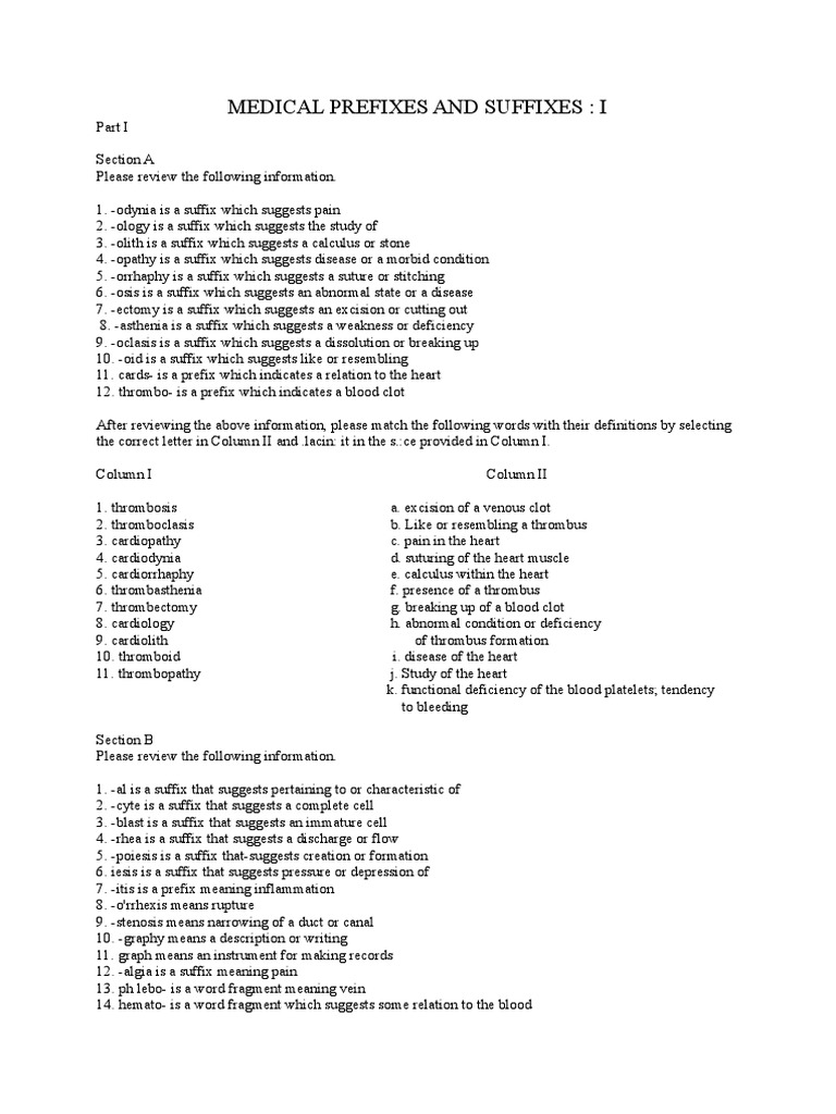 Medical Prefixes and Suffixes Exercise | PDF