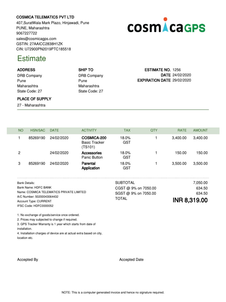 Invoice for DRB Company | PDF