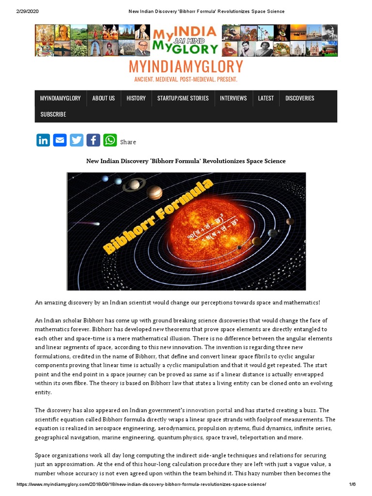 Bibhorr Formula: A Breakthrough in Space Science | PDF | Technology ...
