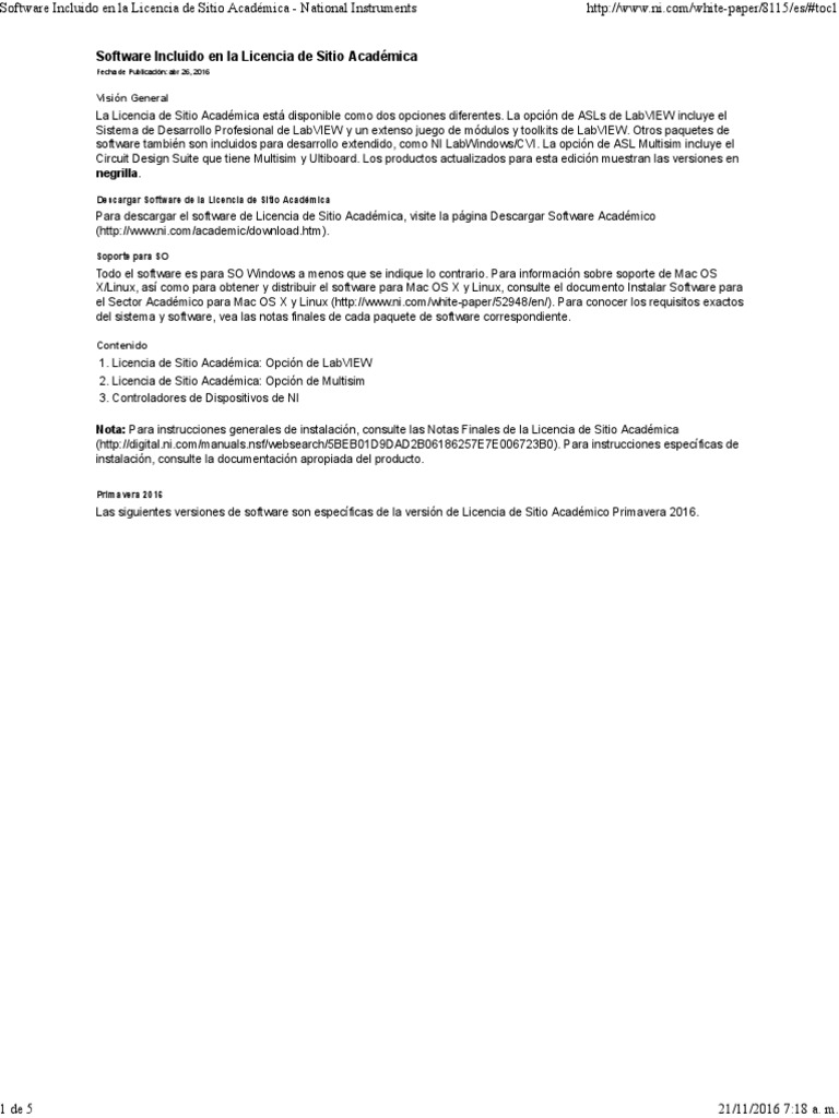 NI - LabVIEW - Licencia de Sitio Académica | PDF