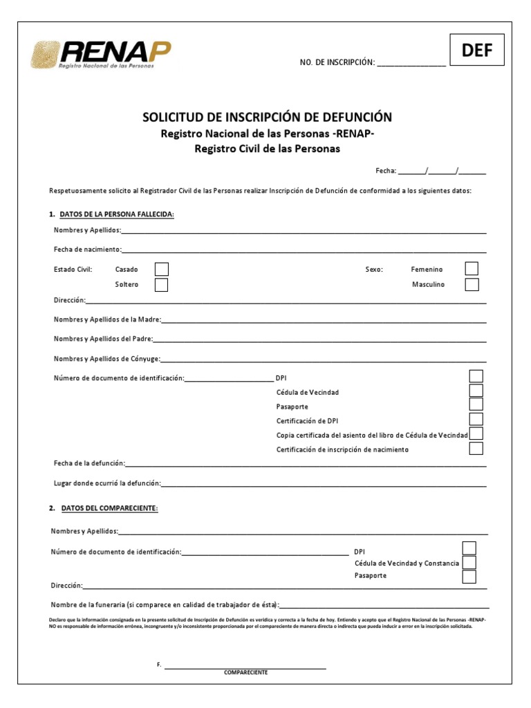 4-Solicitud-Inscripcion-Defuncion RENAP | PDF