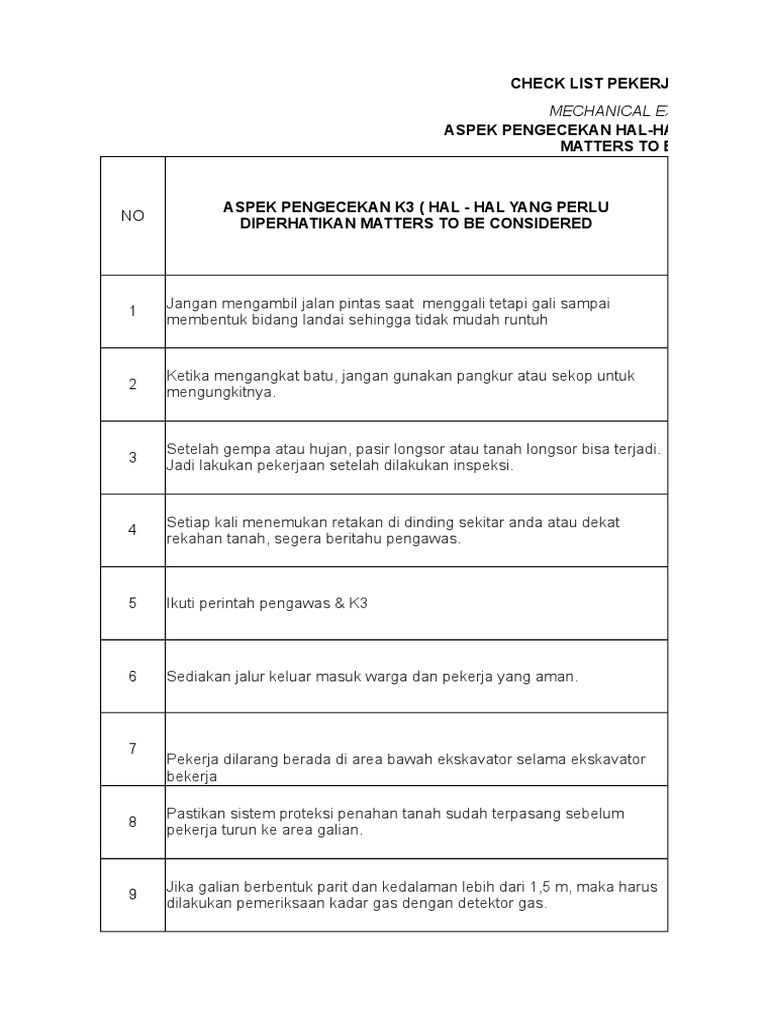Prosedur K3 Pekerjaan Galian Mekanis | PDF