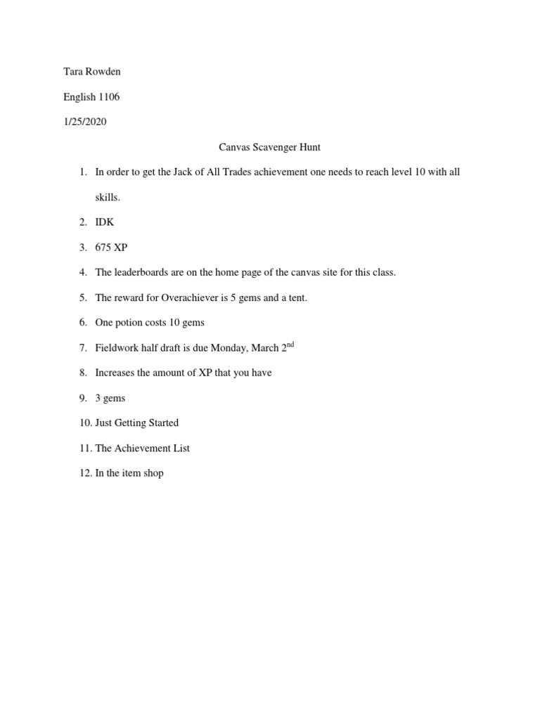 Canvas Scavenger Hunt | PDF