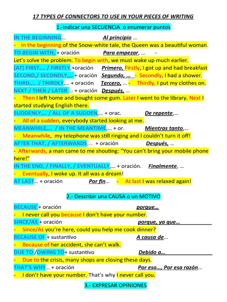 CONNECTORS To Use in Your PIECES of WRITING XXXXXX | PDF