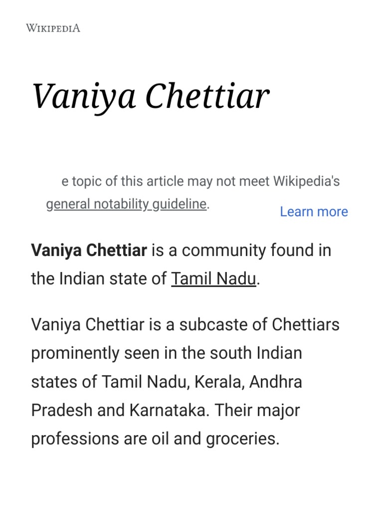 Vaniya Chettiar Wiki | PDF