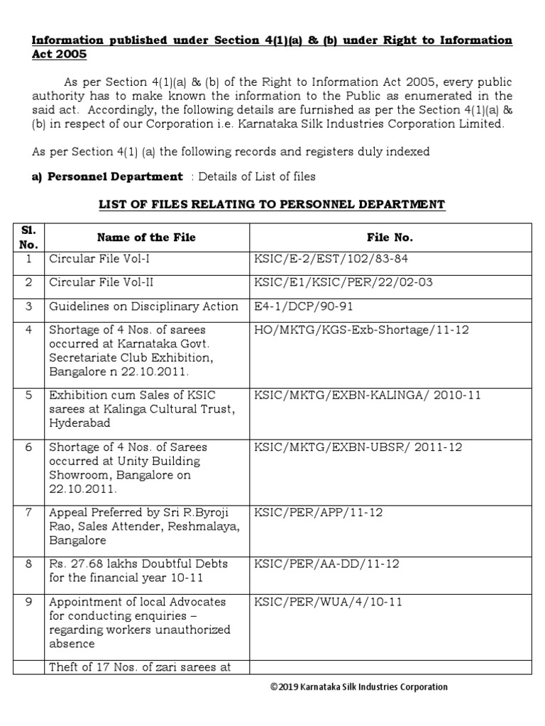 RTI Information (English Version) Dec 2019 | PDF