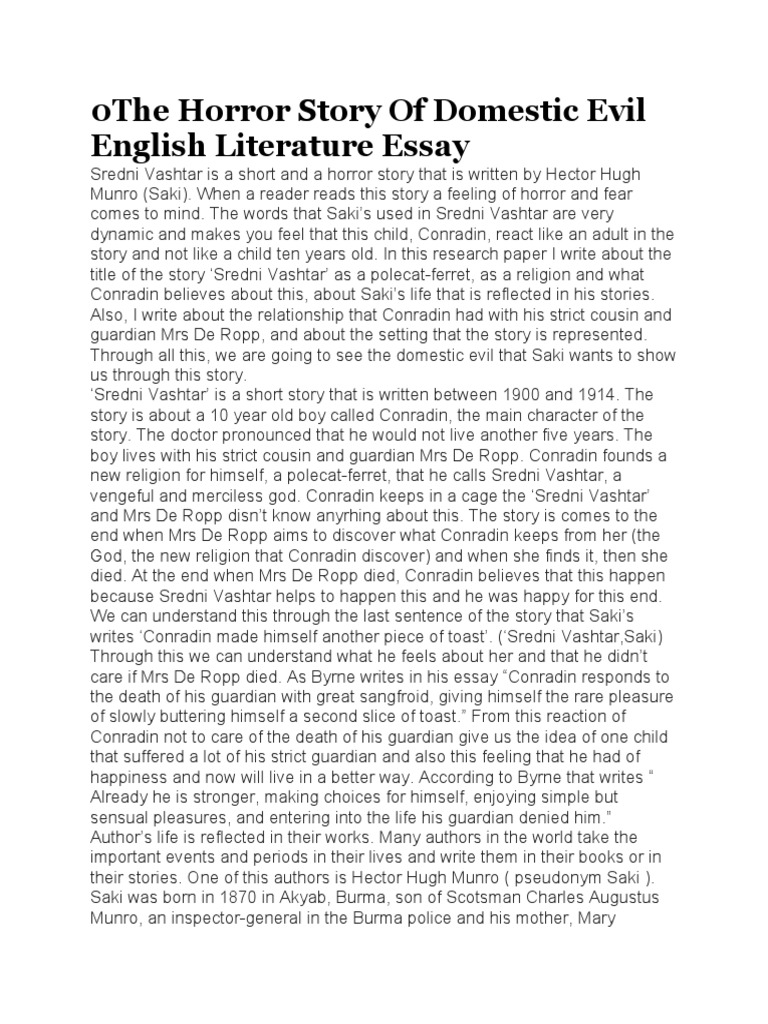 The Horror Story of Domestic Evil English Literature Essay | PDF