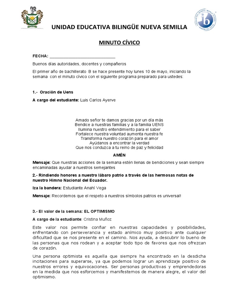 Formato Programa Del Minuto Civico | PDF