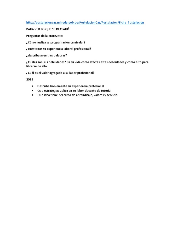 Preguntas de ENTREVISTA DEL COAR HCO 2017 | PDF